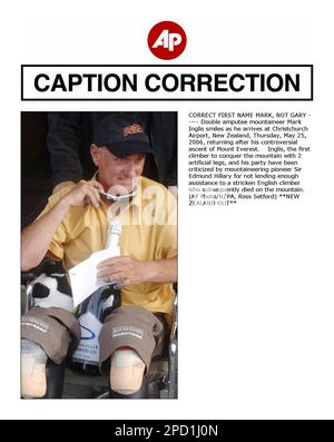 CORRECT FIRST NAME MARK, NOT GARY ----- Double amputee mountaineer Mark ...