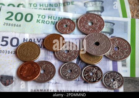 Copenhague /Danemark/15 mars 2023/monnaie danoise en couronnes danoises et pièces dans la ...