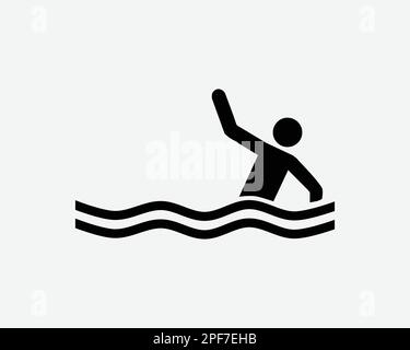 Icône en eau profonde personne noyade mise en garde danger Noir blanc ...