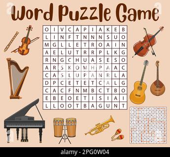 Grille de jeu de mots croisés avec instruments de musique. Devinette de ...