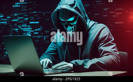 Pirate informatique anonyme tapant sur l'ordinateur portable. Concept ...