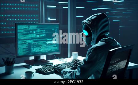 Pirate informatique anonyme tapant sur l'ordinateur portable. Concept ...