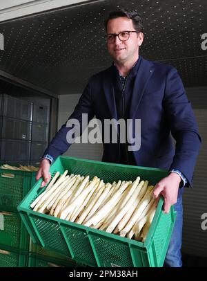 11 avril 2023, Brandebourg, Beelitz/OT Zauchwitz: Fermier Thomas Syring ...