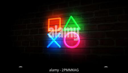 Icônes de joystick, symbole de néon. Contrôleur de jeu vidéo eSport ...