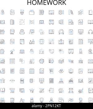 Collection d'icônes de contour des devoirs. Exercice, exercice, tâche ...