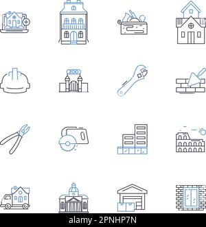 Diagrammes schémas collection d'icônes de ligne. Blueprint, Flowchart, Graph, Drawing, Chart ...