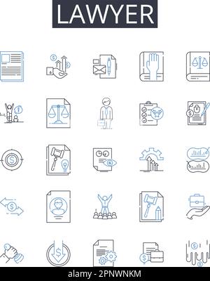 Collection d'icônes de ligne d'avocat. Avocat, conseiller juridique ...