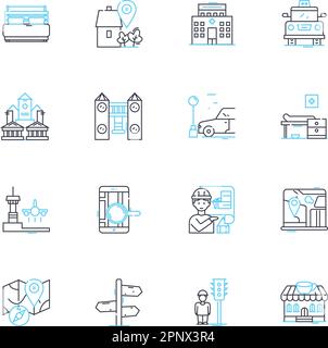 Icônes linéaires de la grille de rue définies. Intersection, gridlock ...
