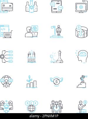 Ensemble d'icônes linéaires de l'évolution du marché. Transformation ...