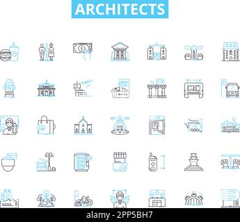 Ensemble d'icônes linéaires d'architectes. Design, Blueprint, Building ...