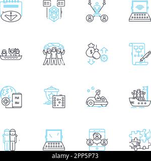 Ensemble d'icônes linéaires d'unité cohérente. Collaboration, unité ...