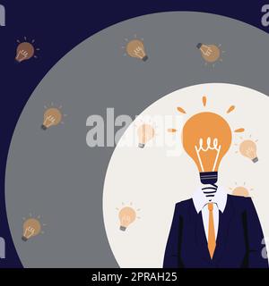 Tête avec ampoule lumineuse et idées de technologie.Lampe luminante ...