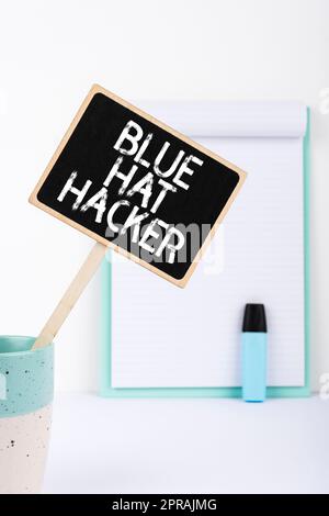 Texte d'écriture Blue Hat Hacker. Aperçu de l'entreprise personne ...