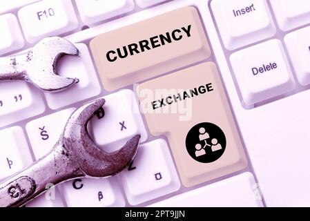 Écriture du texte affichant l'échange de devises procédure de ...