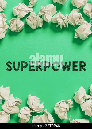 Légende de texte présentant la superpuissance. Un mot écrit sur une ...