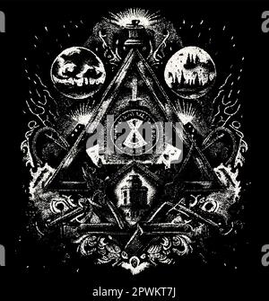 Composition de symboles occultes en style travail de la main. Éléments ...