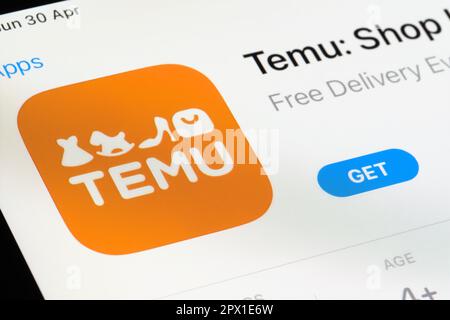 APPLICATION TEMU affichée sur l'écran de l'ipad. L'application Temu ...