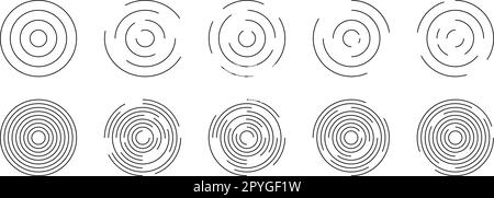 Icônes d'ondulation circulaire. Cercles concentriques avec des lignes ...