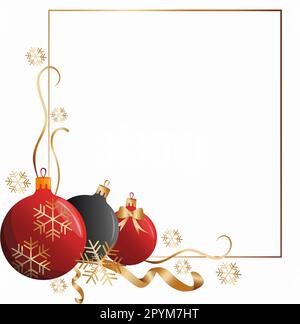 Jouets de Noël bordure clipart, boules illustration ensemble cadre. Boule en verre de Noël ...