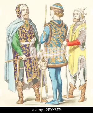Costume d'un bourgeois, Allemagne, 15e siècle. En tunique bleue sans ...