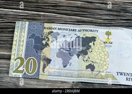 Revers de 20 SAR vingt Arabie Saoudite billet de banque monnaie billet argent Numéro ...