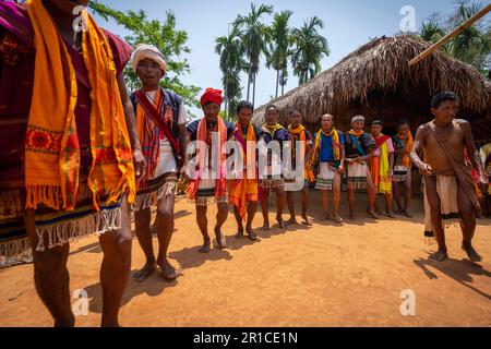 Tiwa tribal people in traditional attire arrive to participate in ...