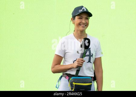Su-Ann Heng, LIV Golf Broadcaster, looks on from the eighth hole during ...