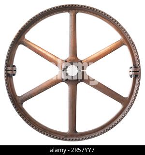 Ancienne roue dentée en fonte isolée sur fond blanc. Grande roue dentée ...