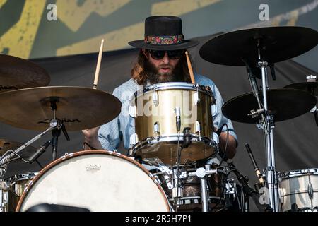 Jeff Hogg of Whiskey Myers performs at Railbird Music Festival on ...
