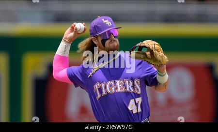 LSU infielder Tommy White (47) celebrates with their team after ...