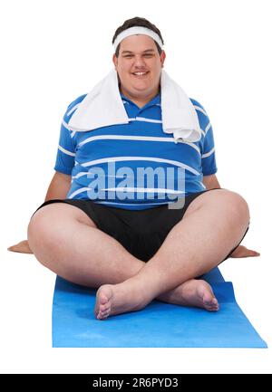Homme obèse faisant de l'exercice et faisant du yoga poses dans un ...