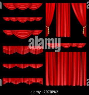 Scène de théâtre rétro avec rideaux rouges, spots et décoration avec ...