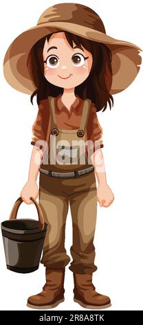 Joli personnage de dessin animé de jardinier avec illustration de seau ...