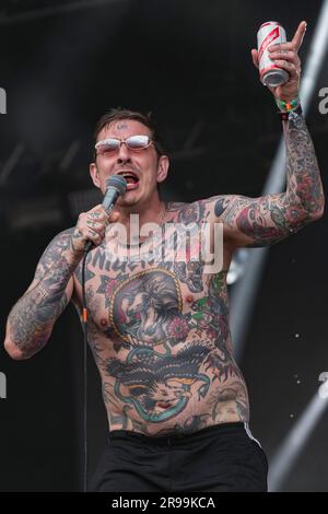 Sebastian Murphy of the Viagra Boys performs during the Glastonbury ...