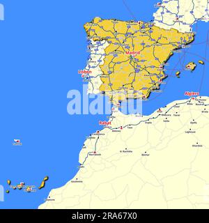 Carte de l'Espagne avec routes principales et autoroutes Photo Stock ...
