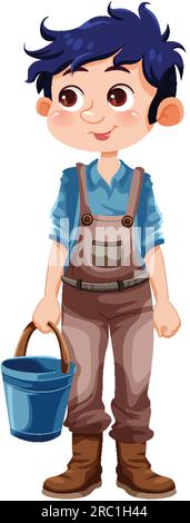 Joli personnage de dessin animé de jardinier avec illustration de seau ...