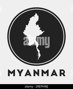 Logo Myanmar. Signe avec la carte du pays et des rayures colorées ...