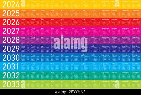 Calendrier coloré pour 2024 et 2025 ans. La semaine commence le ...