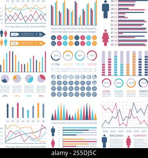 Modèle d'infographie. Graphiques financiers, graphique de tendances ...