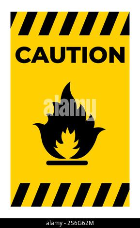 Attention, symbole gaz inflammable, isoler sur fond blanc, illustration ...