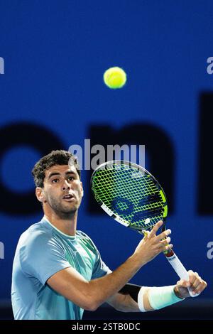 Aziz Dougaz de Tunisie lors du Qatar ExxonMobil Open 2025, ATP 500 ...