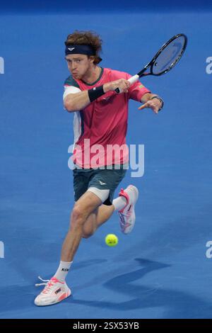 Doha, Qatar. 22 février 2025. Feux d'artifice lors de la cérémonie du ...