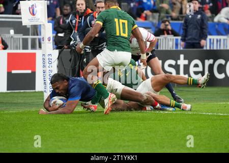 Peato Mauvaka de France lors de la coupe du monde 2023, match de rugby à XV en quart de finale ...