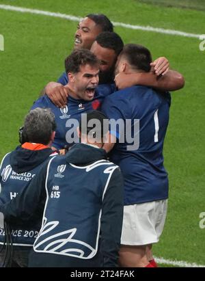 Célébration ESSAYEZ Cyril baille lors de la coupe du monde 2023, match de rugby à XV en quart de ...