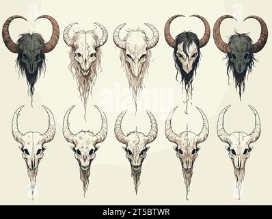 Dessin de 8 types de cornes sataniques de tête de chèvre cornes Skull ...