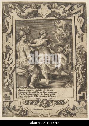 Athena assis près de Juno qui a pris les flèches de Cupid, dans un ...