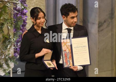 Oslo, Norvège. 10 décembre 2023. Hamidreza Mohammadi et Taghi Rahmani ...