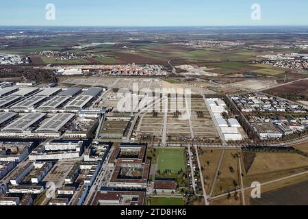 Luftbild Muenchen Messestadt Riem am 17.12.2023 .Re oben:Neue Messe Muenchen,Messegelaende ...