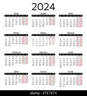 Calendrier TURC pour 2024. Illustration vectorielle imprimable et ...