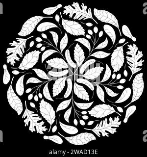 Mandala d'automne avec les feuilles d'automne sur fond blanc. Coloriage ...